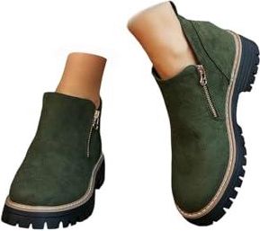 Generic Bottines pour femme, bottines larges en daim pour femme, talon bas, style cowboy, fermeture éclair dorée, bottes occidentales confortables, légères et