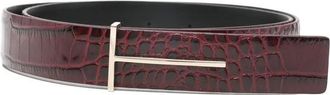 Tom Ford Femme, Accessoires, Rouge, Taille: 85 CM Ceinture Fine en Cuir de Crocodile Estampé Brillant T