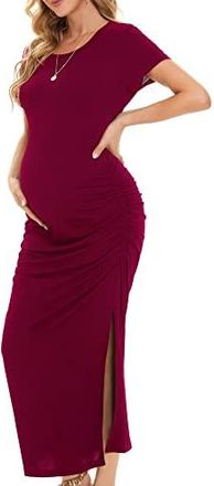 Smallshow Femme Longue Robe Grossesse Fente latérale Robes Maternité Wine XXL