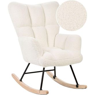 Beliani Beliani - Fauteuil &agrave; Bascule Moderne en Tissu Boucle Blanc et Pieds en Bois Oulu