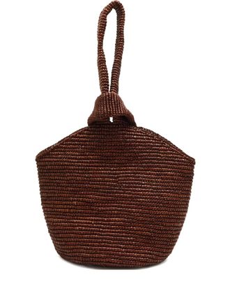 Sensi Studio mini sac cabas Pullthrough en raphia - Marron