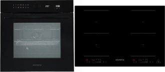 Respekta Backofen Herd Kochfeld Schwarz Induktion 77cm Set Autark Timer Pyrolyse Respekta