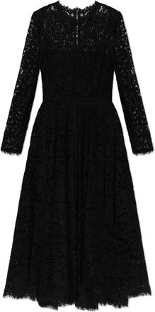 Dolce & Gabbana Femme, Robes, Noir, Taille: 40 FR Robe Midi en Dentelle &agrave; Manches Longues