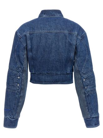 Off-white Cropped Denim Motorcycle Jacket - Blue