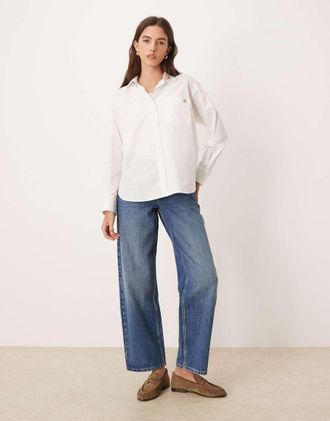 Calvin Klein Jeans Locker geschnittene Hemdbluse aus Baumwoll-Popeline in Wei&szlig;