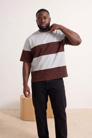 Trendyol MAN Herren Braun Colour-Block Kurz Oversize Gro&szlig;e Gr&ouml;&szlig;en T-Shirts