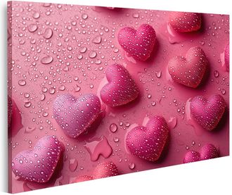 Islandburner Bild auf Leinwand Rosa Herzen mit Wassertropfen auf glatter Oberfläche Bilder Wandbilder Poster
