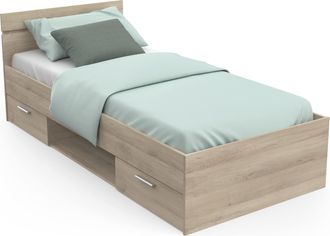 Demeyere Lit Simple Pour Adulte Michigan 90 X 200 cm 2 Tiroirs / 1 Niche - Style Industriel - Fabriqu&eacute; en France - Modulable und Fonctionnel, 945x2 043x742MM