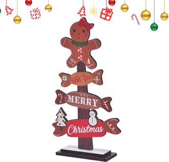 Generic Weihnachtsbaum aus Holz - Baumdekoration mit Lebkuchenmann auf der Spitze, dekoratives Tablett mit Mehreren Ebenen, Weihnachtsdekorationsschild und Or