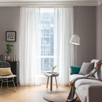 Miulee Voile Vorhang Transparente Gardine aus Voile Einfarbig Stangendurchzug Transparent Wohnzimmer Luftig Dekoschal für Schlafzimmer 2er Set 160 x 140cm (H