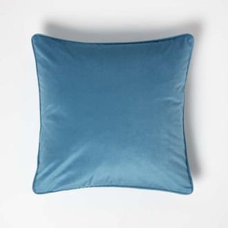 Homescapes Samt-Kissenbezug 46x46 cm, Kissenh&uuml;lle t&uuml;rkis-gr&uuml;n mit Paspel, Dekokissen ohne F&uuml;llung
