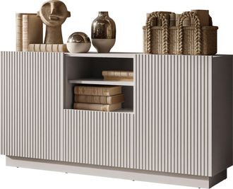 Mirjan24 Kommode Liwerio 150 2D1SZ mit 2 T&uuml;ren, Schublade und 2 Ablagef&auml;cher, geriffelte Fronten, Highboard, Anrichte, Mehrzweckschrank (Cashmere)