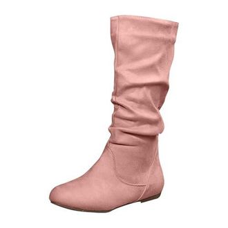 Generic Bottes mi-mollet d&eacute;contract&eacute;es en daim synth&eacute;tique pour femme - &Eacute;l&eacute;gantes - Couleur unie - Fermeture &eacute;clair lat&eacute;rale - Confortables - &Agrave; enfiler - Pour
