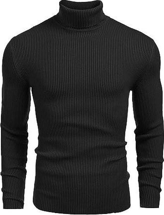 Generic Pull à col roulé doux à col roulé pour homme - T-shirt moulant pour lautomne et lhiver, Noir, M