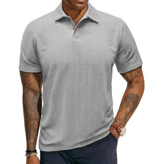Generic Polo &agrave; manches courtes pour homme - V&ecirc;tements de sport - Col boutonn&eacute; - Coupe droite - Pour le travail, gris clair, M