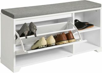 SoBuy FSR119-W Schuhkipper Schuhbank mit Sitzkissen Truhenbank Sitzbank mit Stauraum Garderobenbank Dielenbank Schuhtruhe Sitzkommode schmal bht ca