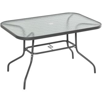 OUTSUNNY Table de jardin rectangulaire dim. 120L X 80l x 70H cm m&eacute;tal &eacute;poxy gris plateau verre tremp&eacute;