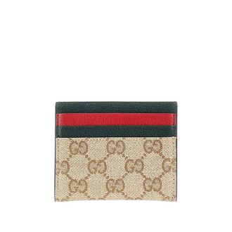 Gucci Web leather and GG fabric cardholder Woman One Size