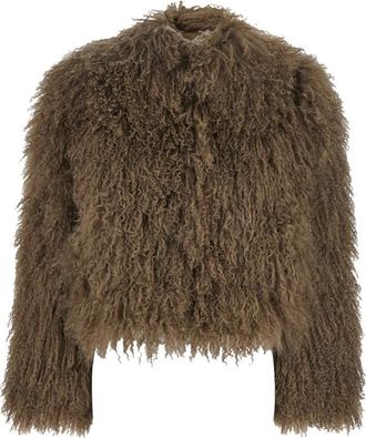 Pla&icirc;n Plain, Femme, Vestes, Vert, Taille: 40 FR Veste Courte en Fourrure avec Fermeture Frontale Invisible