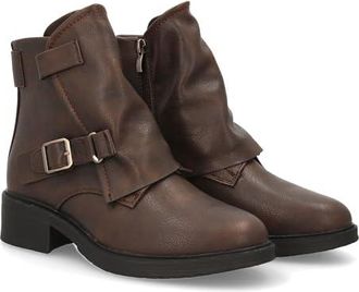 Shoes & Blues Bottine avec boucles métalliques modernes. Talon large confortable. Fermeture à glissière. Idéale pour lhiver automne., café, 40 EU