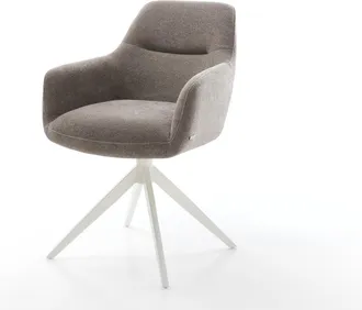 DELIFE Drehstuhl Pejo-Flex Strukturstoff Soft Taupe Kreuzgestell breit Wei&szlig; 360&deg; drehbar Wippfunktion Taschenfederkern, Esszimmerst&uuml;hle
