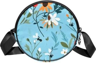 Generic Sac &agrave; bandouli&egrave;re rond pour femme, motif fleurs color&eacute;es, petit sac &agrave; bandouli&egrave;re avec fermeture &eacute;clair, bretelles r&eacute;glables, sac &agrave; main rond d&eacute;contra