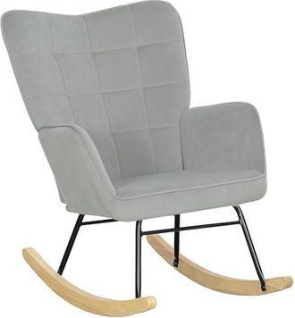 HOMCOM Schaukelstuhl, Schaukelsessel mit Samtoptik, Armlehne, Gepolsterter Sessel mit Holzkufen, Relaxsessel für Wohnzimmer, Schlafzimmer, bis 120kg belastba