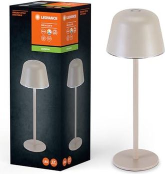 Ledvance ENDURA STYLE TABLE Außenleuchte, 2,5W, 200lm, beige, Tischleuchte, wiederaufladbarer Akku, IP54 Schutzklasse, stufenloses Dimmen, Lichthelligkeits-Mem