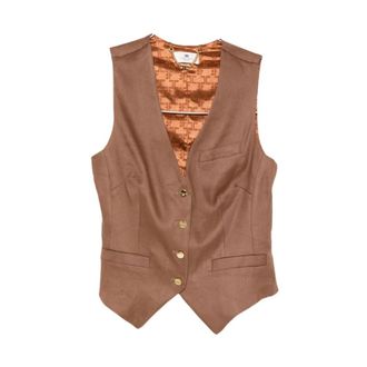 Elisabetta Franchi Femme, Vestes, Brun, Taille: 42 FR Gilet en lin m&eacute;lang&eacute;