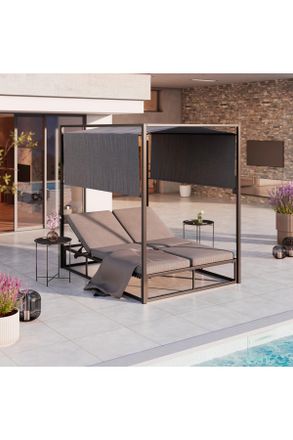 ambia GARDEN Sonneninsel, Dunkelgrau, Metall, Textil, F&uuml;llung: Schaumstoff, 200x196x148 cm, gro&szlig;e Liegefl&auml;che, verstellbares Dach, Loungem&ouml;bel, Sonneninseln