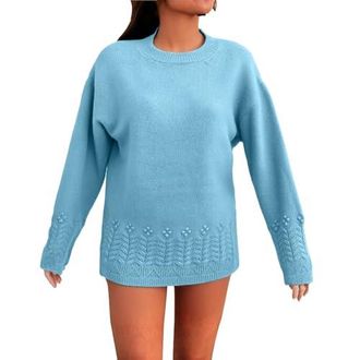 Generic Pull pour femme col rond couleur unie pull r&eacute;tro crochet motif floral pull pull haut d&eacute;contract&eacute; confortable &agrave; porter au quotidien pour lautomne et lh