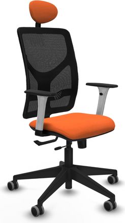 Piqueras y Crespo B&uuml;rostuhl mit wei&szlig;en und schwarzen Armlehnen, h&ouml;henverstellbarer Lendenwirbelst&uuml;tze und festem Kopfteil, ausgestattet mit Syncro/Traslack und Schneide