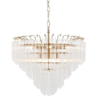 Endon Lighting Toulouse Plafonnier suspendu en laiton satin&eacute;, verre stri&eacute; transparent, 12 x G9 - Endon