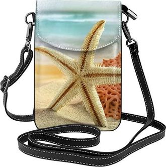 IUBBKI Étoile de mer et corail sur la plage porte-téléphone portable - petit portefeuille en cuir à bandoulière femmes bretelles sac transporter carte cosmét