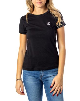 Calvin Klein Damen T-Shirt Kurzarm Ck Embroidery Rundhalsausschnitt, Schwarz (Ck Black), 3XL