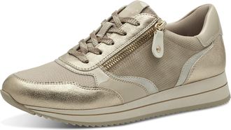 Jana Damen Sneaker flach mit Reißverschluss Vegan, Mehrfarbig (Beige/Gold), 40 EU