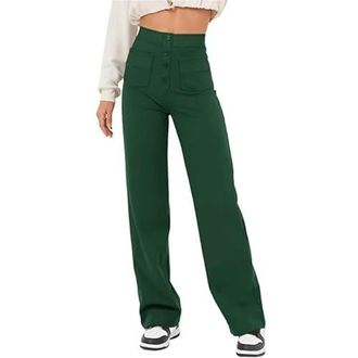 Generic Pantalon de travail extensible taille haute avec boutons pour femme, jambe droite, d&eacute;contract&eacute; et extensible, vert clair, 4XL