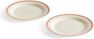 HAY Hay Sobremesa 2er Set Dessertteller aus Steingut hergestellt, Farbe: Weiß/Rot, Durchmesser: 18,5 cm, AB612-A429-AB27