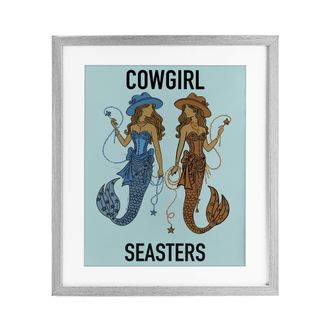 Stupell Industries Cowgirl Seasters Meerjungfrau-Freundschaftsdruck unter Glas, Design von Amelia Noyes, 40,6 x 33 cm, Weiß