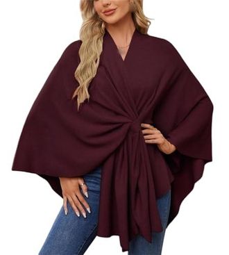 Generic Poncho &eacute;l&eacute;gant doux ouvert sur le devant pour le printemps, lautomne et lhiver, rouge vin, Taille unique