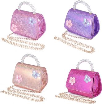 Hemobllo Kleine Perlenhandtasche f&uuml;r M&auml;dchen Leichte Umh&auml;ngetasche mit Abnehmbarem Schulterriemen und Perlmuttgriff Violette Kettentasche mit Gro&szlig;em Fassungsve