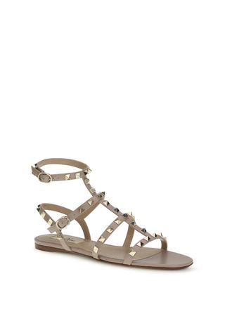 Valentino Garavani Womens Rockstud Leather Sandals Poudre Calf Bos Taurus