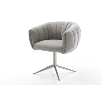 DELIFE Drehstuhl Jada-Flex Strukturstoff Soft Grau Fu&szlig;kreuz Edelstahl 360&deg; drehbar Wippfunktion Taschenfederkern, Esszimmerst&uuml;hle