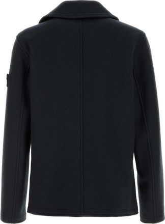 Stone Island Wool Blend Double-Breasted Coat - Blue