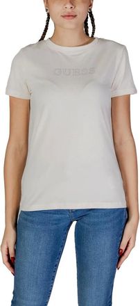 Guess Femme, Tops, Blanc, Taille: 44 FR T-shirt en Coton Cr&egrave;me Collection Printemps/&Eacute;t&eacute;