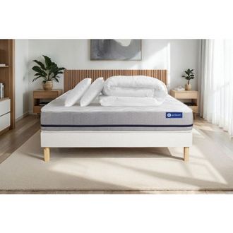 Actisom Komplettpaket Bett - Matratze 160x200 cm + Boxspringbett mit Lattenrost (im Set) + 2 Kopfkissen + Bettdecke - Actimemo Soft