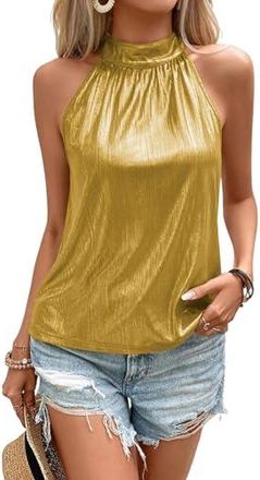 Zeagoo Top en paillettes avec paillettes, haut pour femme, col halter pour une f&ecirc;te, sans manches, brillant, sans manches, d&eacute;bardeur de club, tailles S-XXL, 