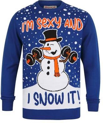 Tokyo Laundry Mens Snow It 2 Workout Motif Novelty Knitted Christmas Jumper in Limoges Blue - Merry Christmas - XL