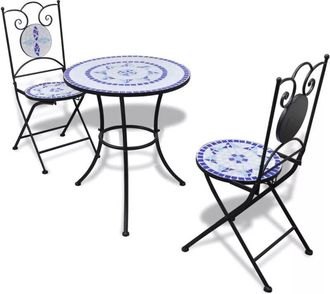 vidaXL Vidaxl - Mobilier de bistro 3 pcs Carreaux c&eacute;ramiques Bleu et blanc