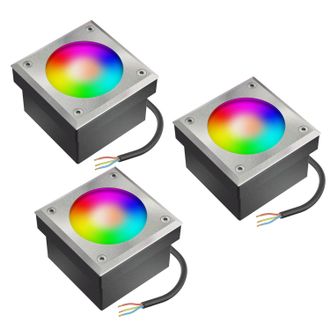 LEDs Com 3x LED Pflasterstein NEOLUM f&uuml;r au&szlig;en, IP67, eckig, 10 x10cm, inkl. GX53 RGB Leuchtmittel, 670lm, Smart Home